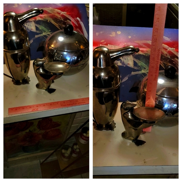 vtg art deco barware | Dining | Art Deco Penguin Chrome Barware Cocktail Shaker Server Dish Ice ...